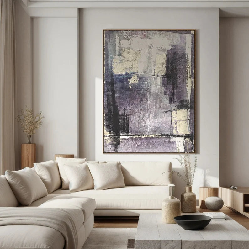 Violet Fragments – Textured Abstract Wall Art in Purple and Grey