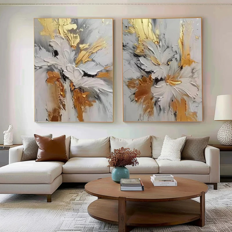 Textured Abstract Floral Diptych Wall Art for Modern Interiors – Quiet ...