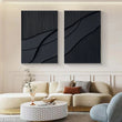 Shadow Waves Abstract Painting SET OF 2-Modern Minimalist Black Textur