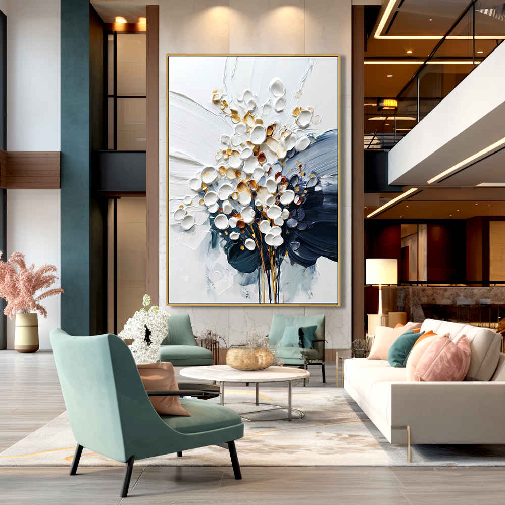 Abstract Textured Floral Oil Painting Vertical Canvas | Hand-Painted Art