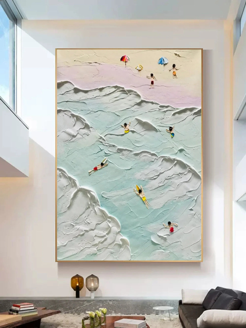 Textured Beach Scene Oil Painting for Home Decor